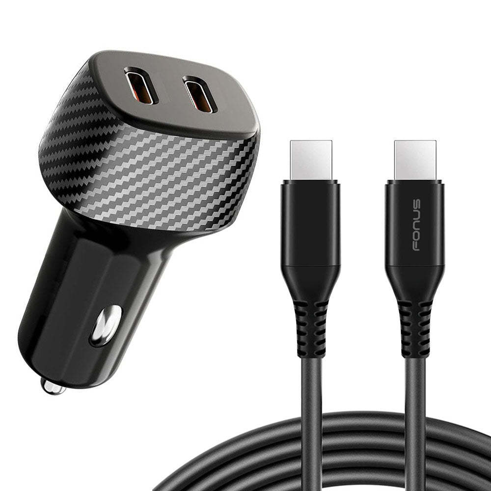 Fast PD Car Charger 60W 2-Port USB-C 6ft Long Type-C Cable Power Adapt ...