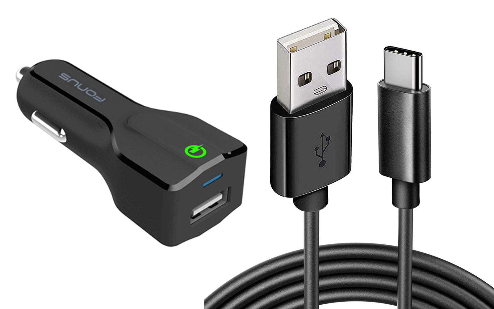 Car Charger 24W Fast 2-Port USB 6ft Cable Type-C Quick Charge – OdeMobile