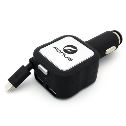 Car Charger Retractable 4.8Amp 2-Port USB Micro-USB DC Socket – OdeMobile